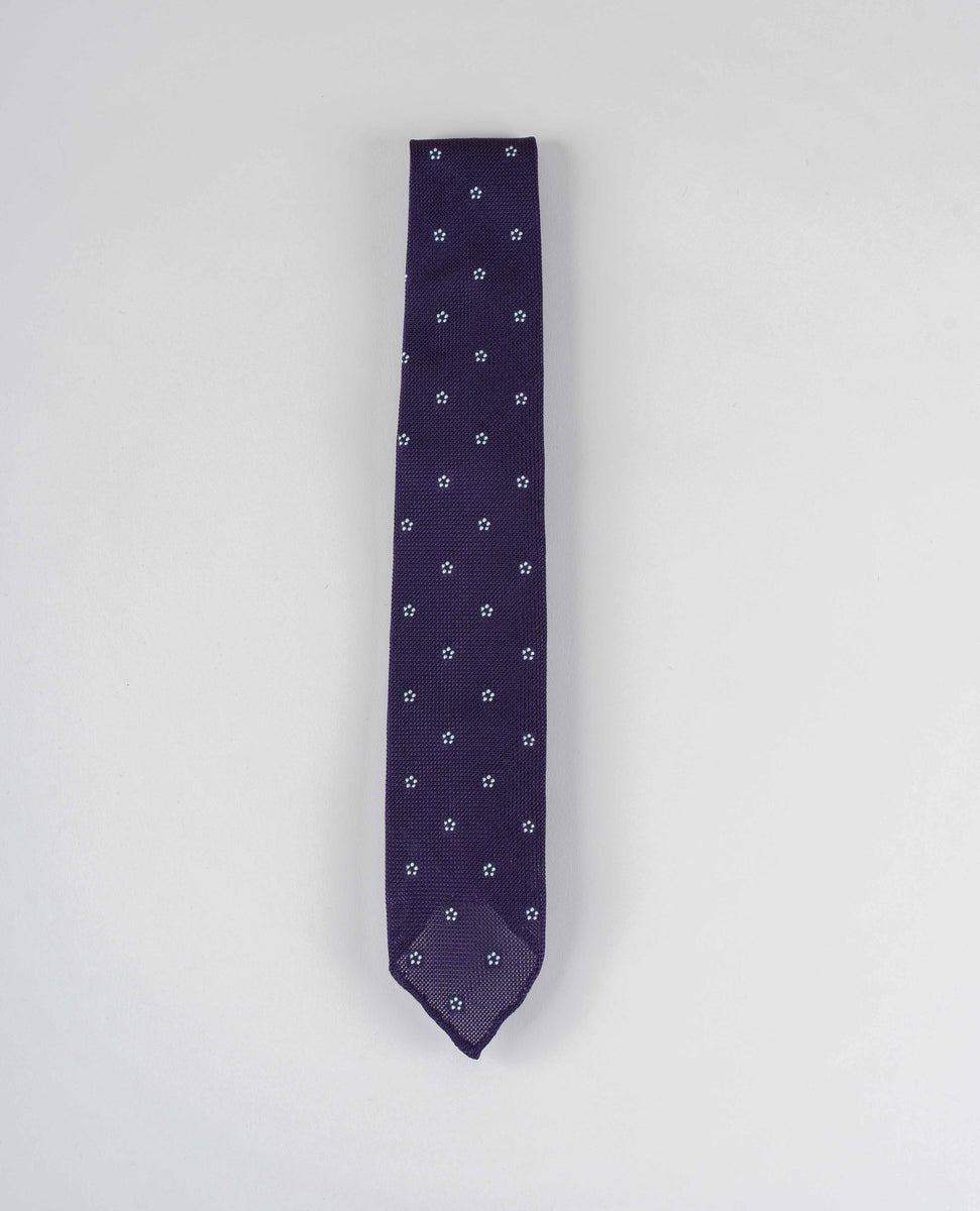 Purple Grenadine Silk Tie with White Flowers | Paolo Albizzati