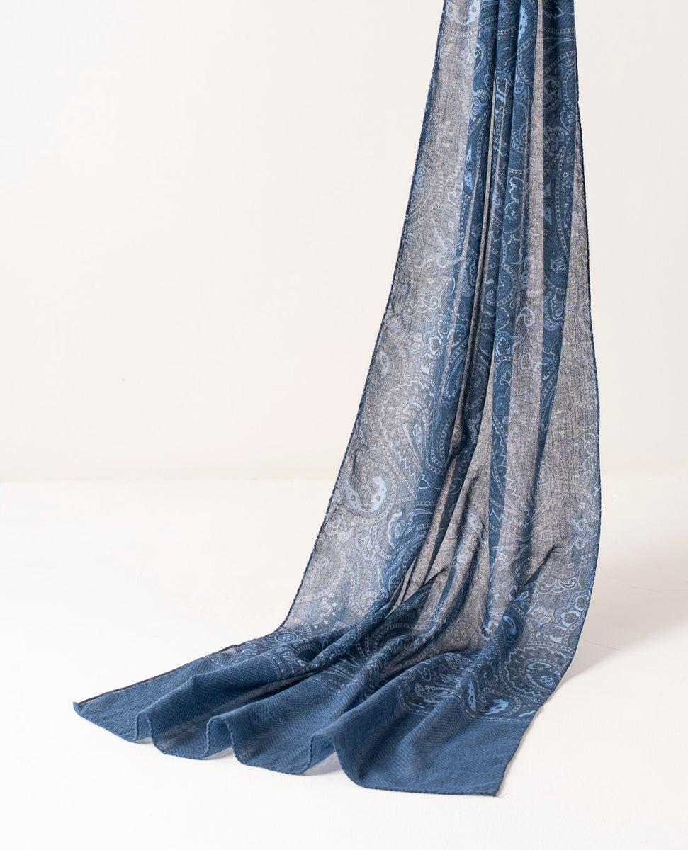 Blue Paisley Soft Wool Scarf | Paolo Albizzati