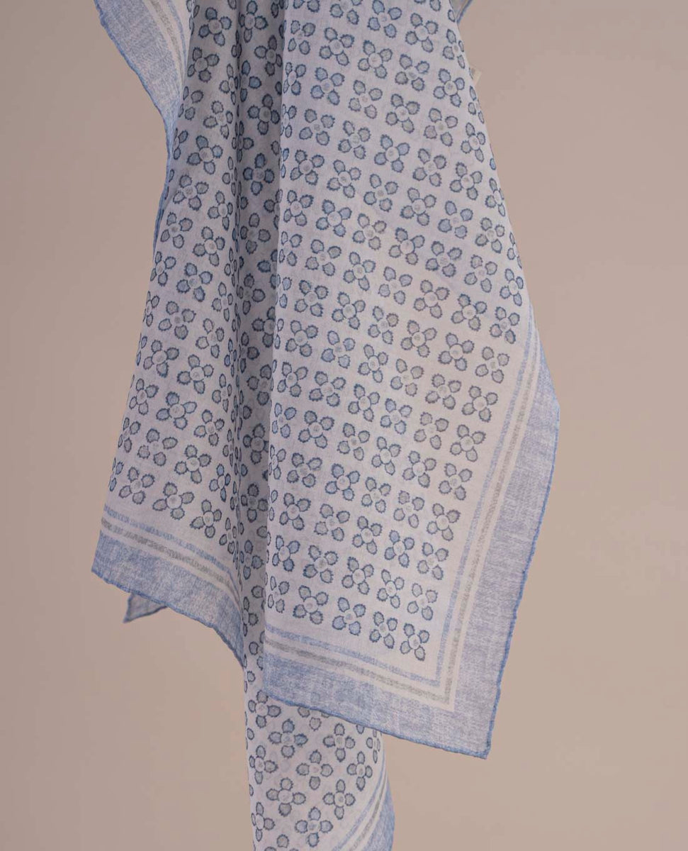 Blue and White Floral Cotton Bandana | Paolo Albizzati