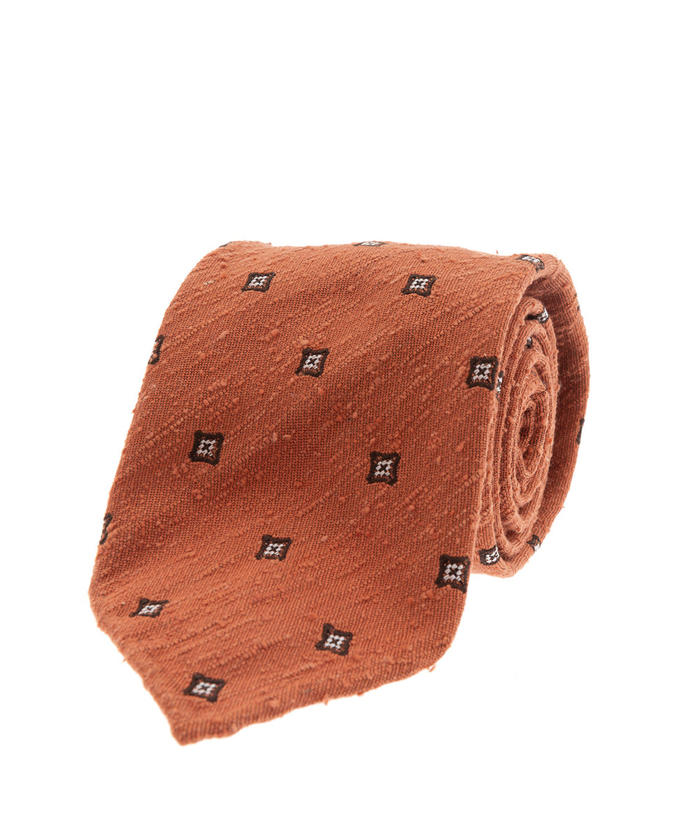 Rust Orange Micro Motif Shantung Silk Tie | Paolo Albizzati
