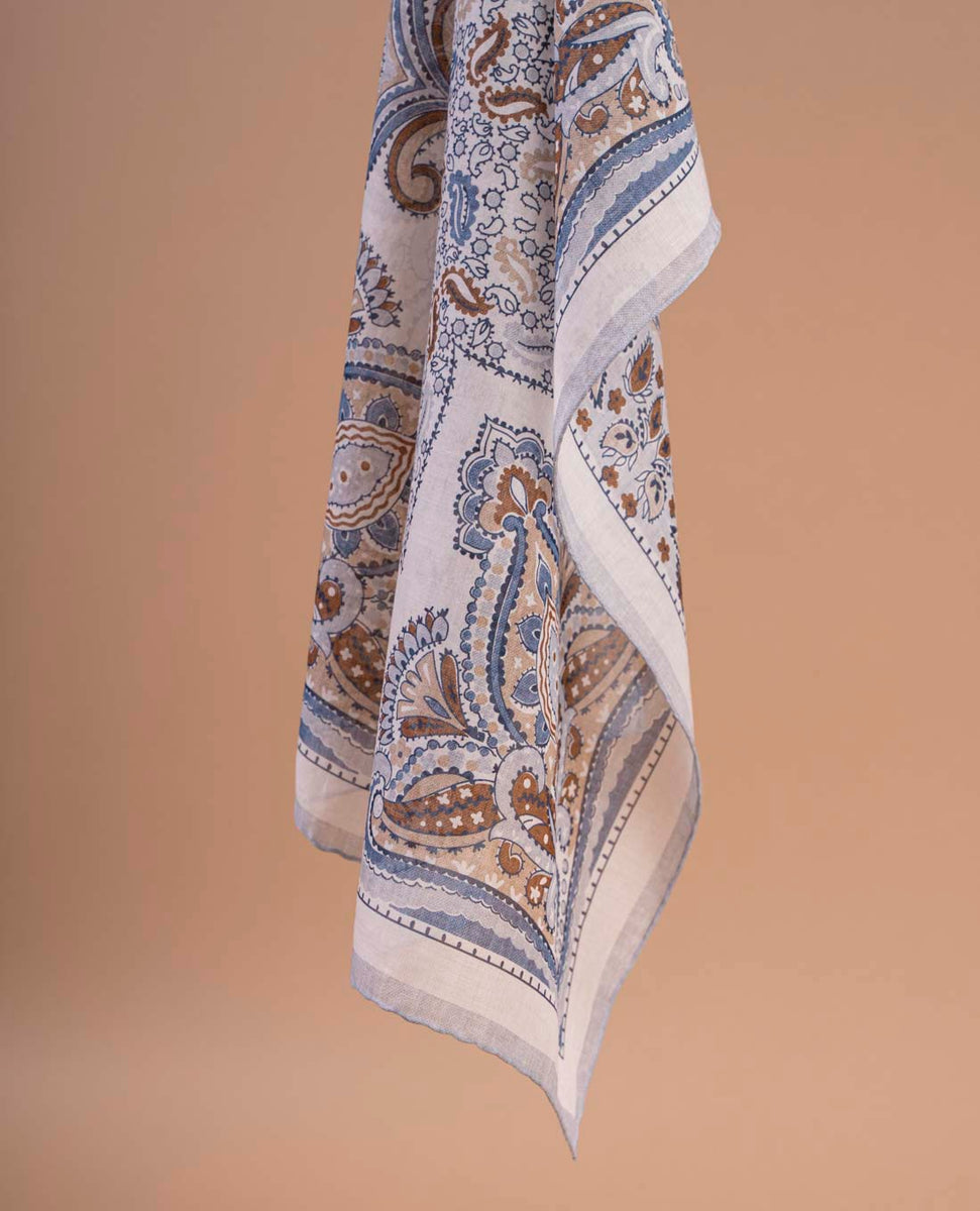 White and Blue Paisley Cotton Bandana | Paolo Albizzati